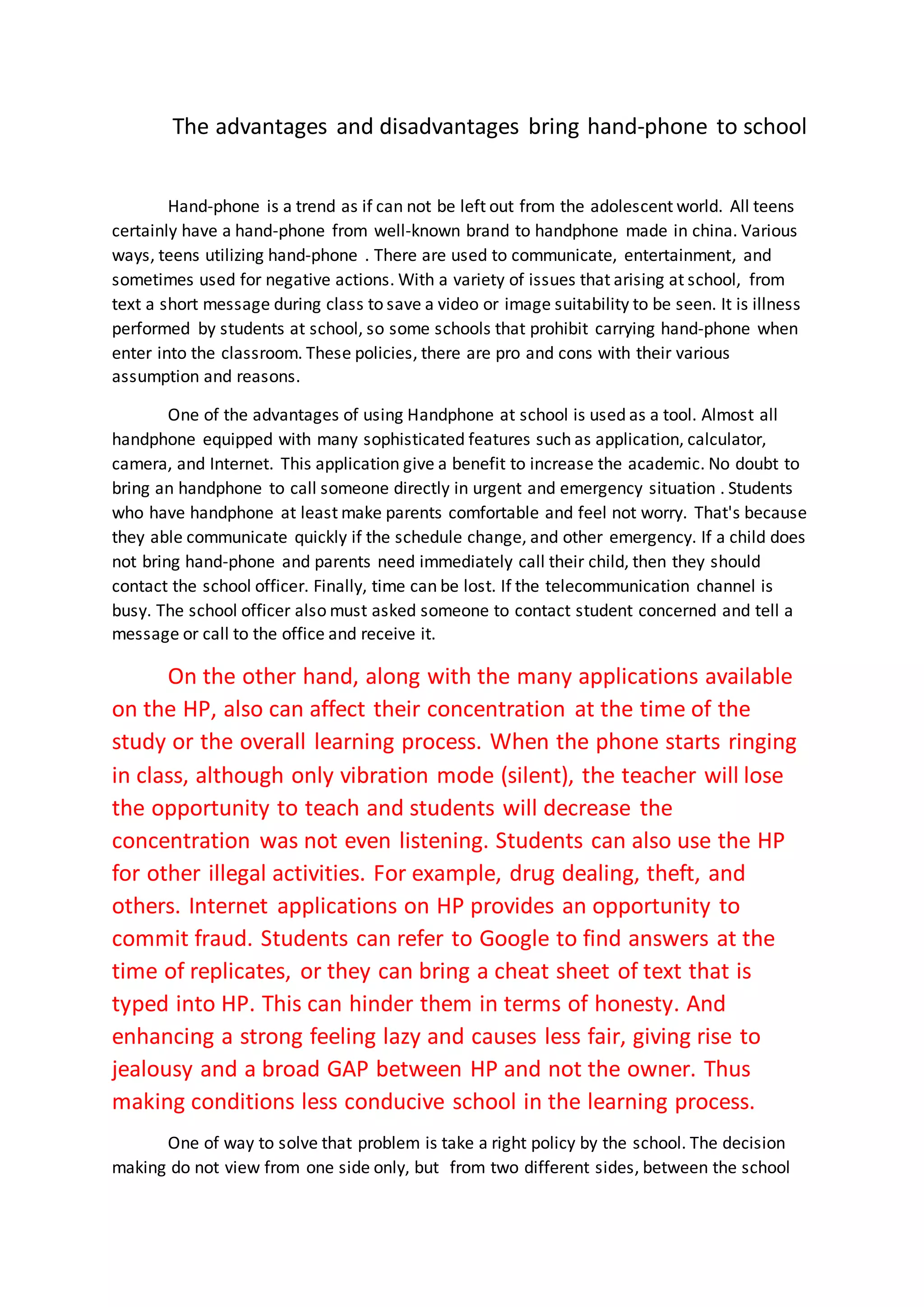 The advantages and disadvantages bring hand | DOCX