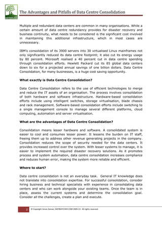 The Advantages and Pitfalls of Data Centre Consolidation | PDF