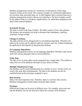 The advantages of a dbms | DOCX