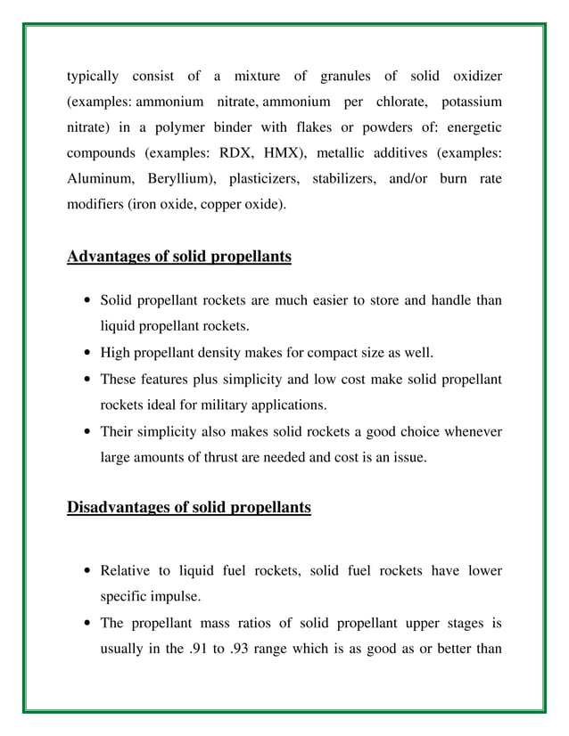 The advantages of different types of propellants | PDF | Chemistry ...