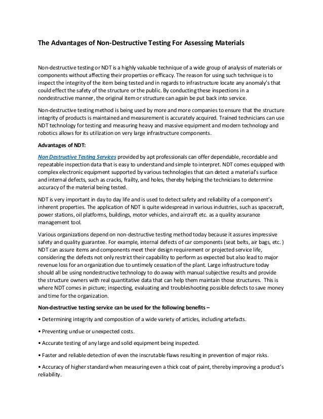 The advantages of non destructive testing for assessing materials