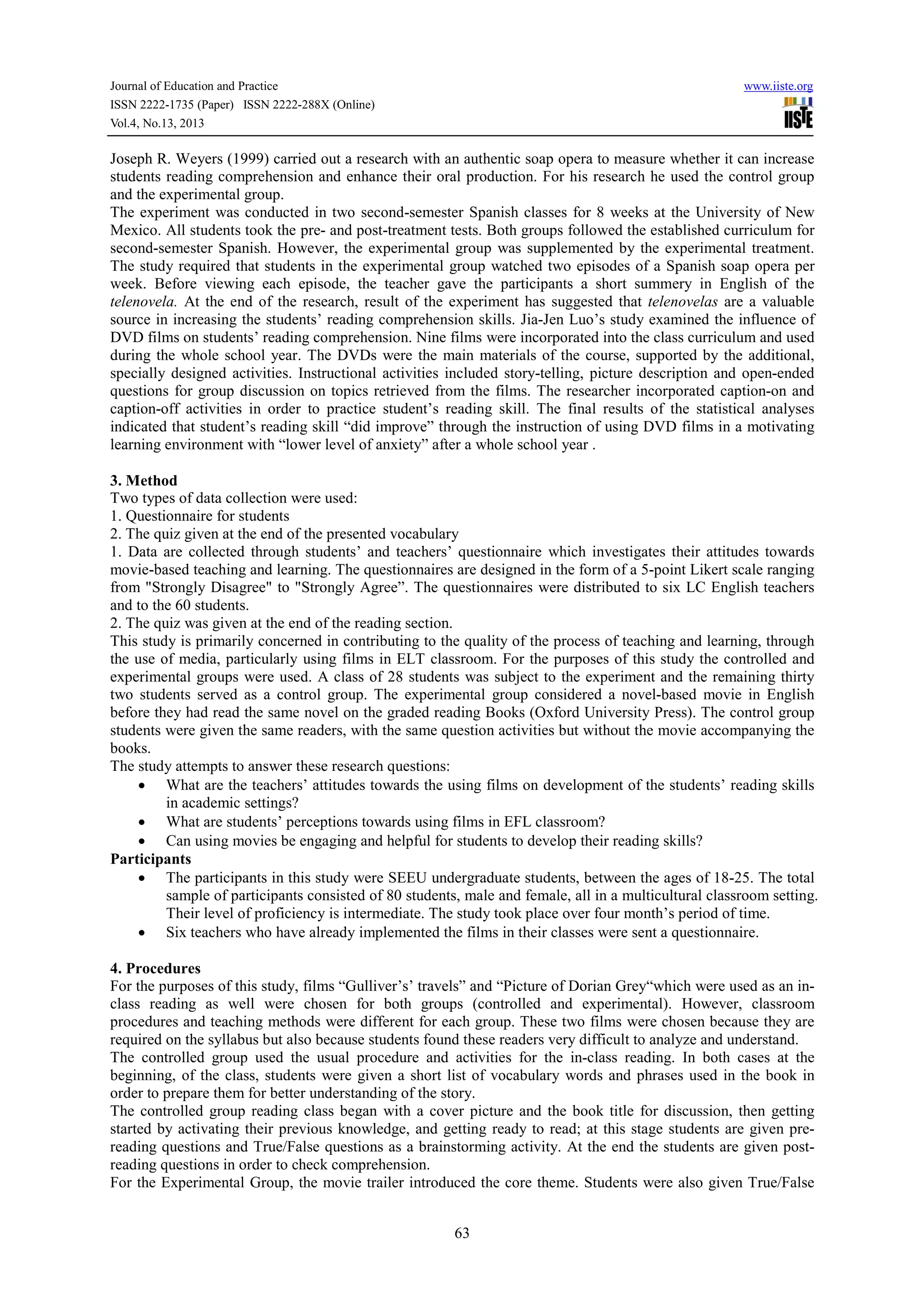 The advantages of using films to enhance student’s reading skills in ...