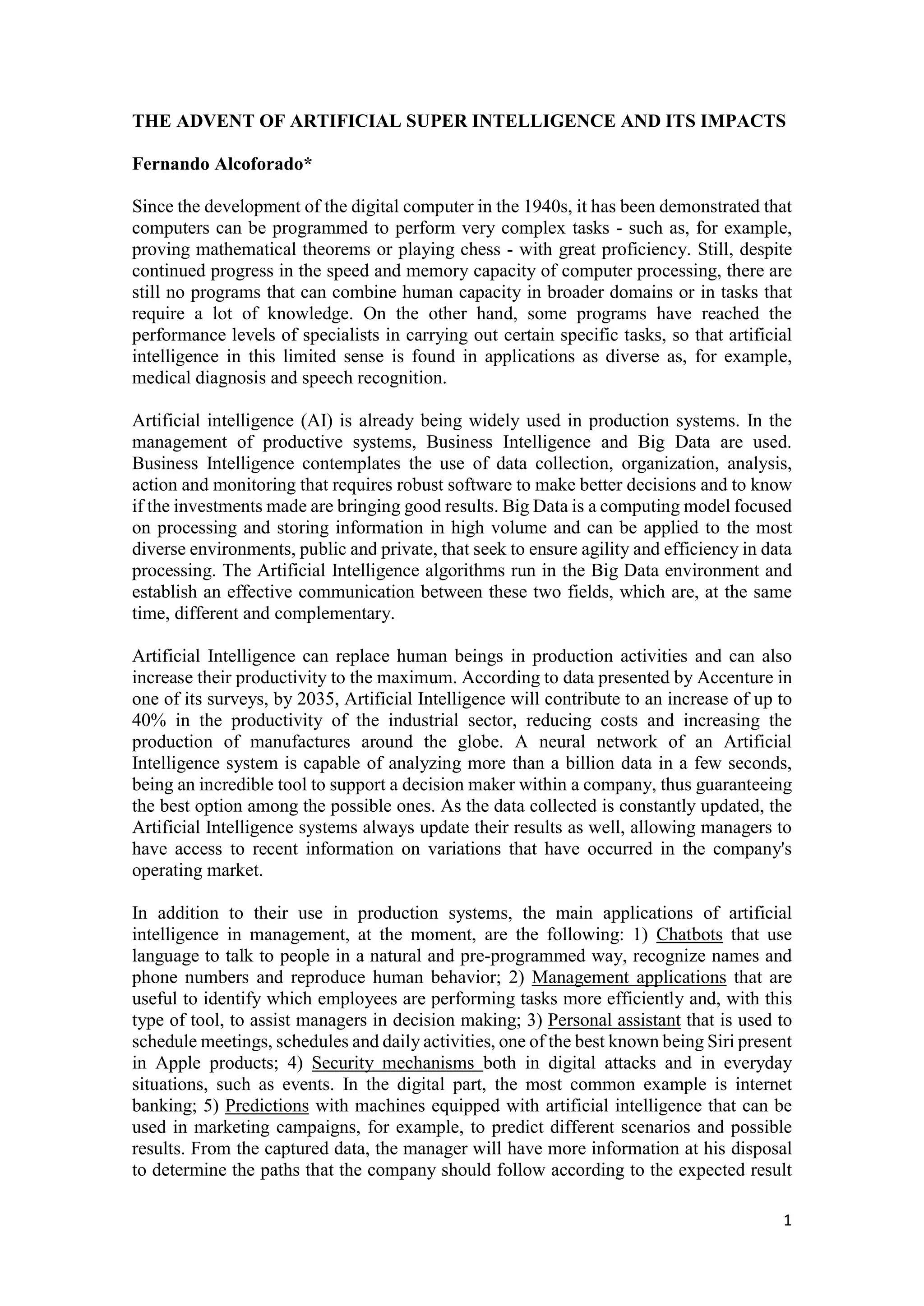 The advent of artificial super intelligence and its impacts | PDF