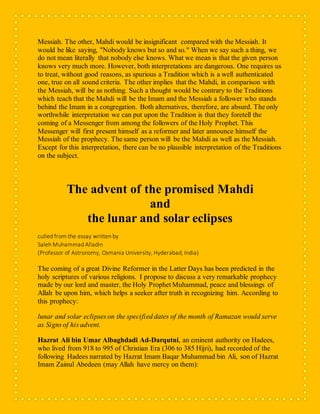 The Advent of the Promised Mahdi and the Lunar and Solar Eclipses ...