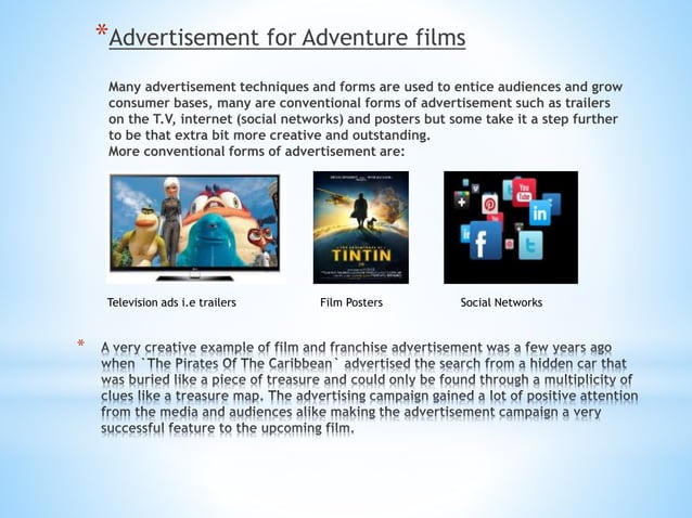 The Adventure Genre, Cinemas and its Audience | PPTX