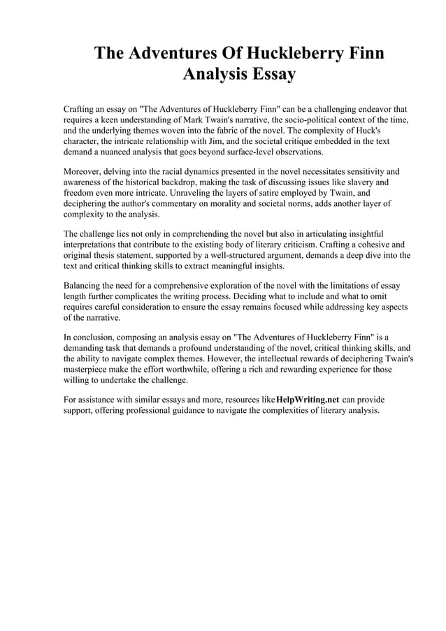 The Adventures Of Huckleberry Finn Analysis Essay.pdf
