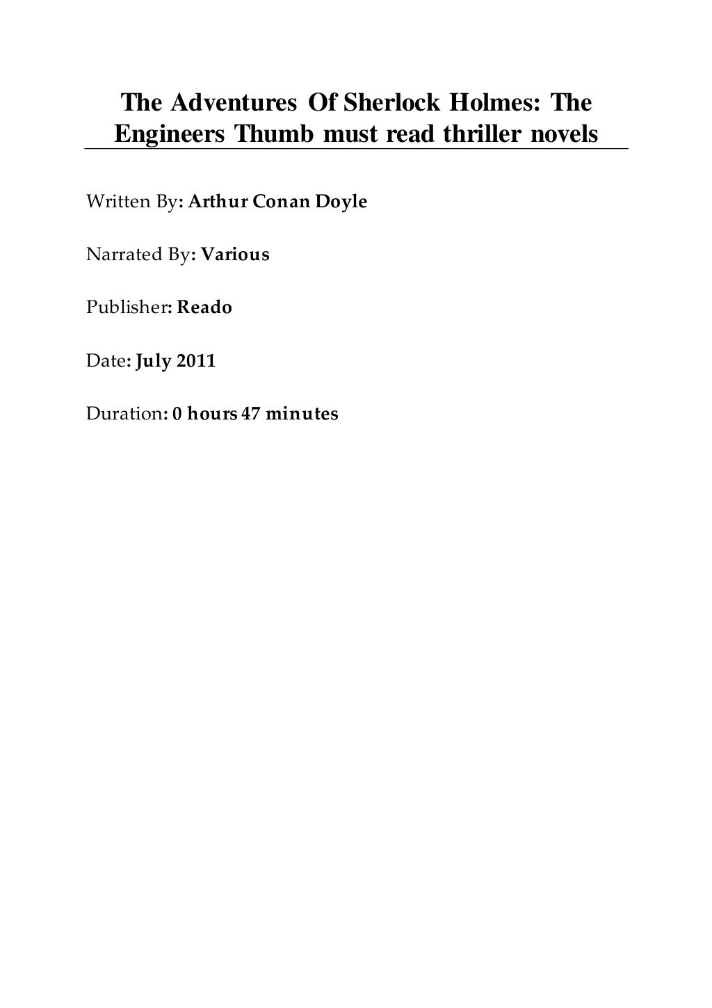 The Adventures Of Sherlock Holmes: The Engineers Thumb must read ...