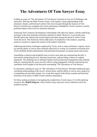 The Adventures Of Tom Sawyer Essay.pdf | Fiction | Books and Literature