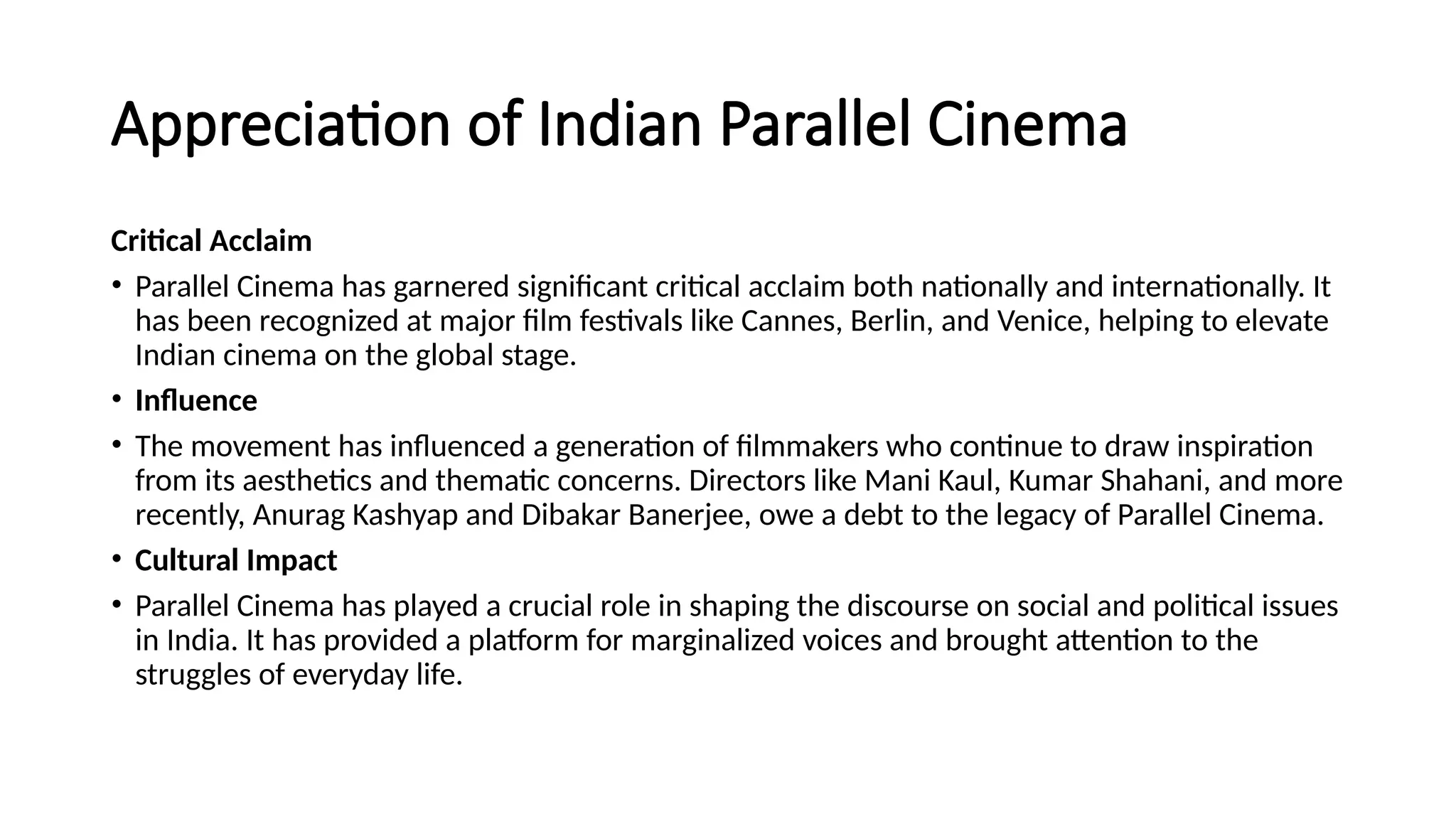 The Aesthetics and Appreciation of Indian Parallel Cinema | PPTX