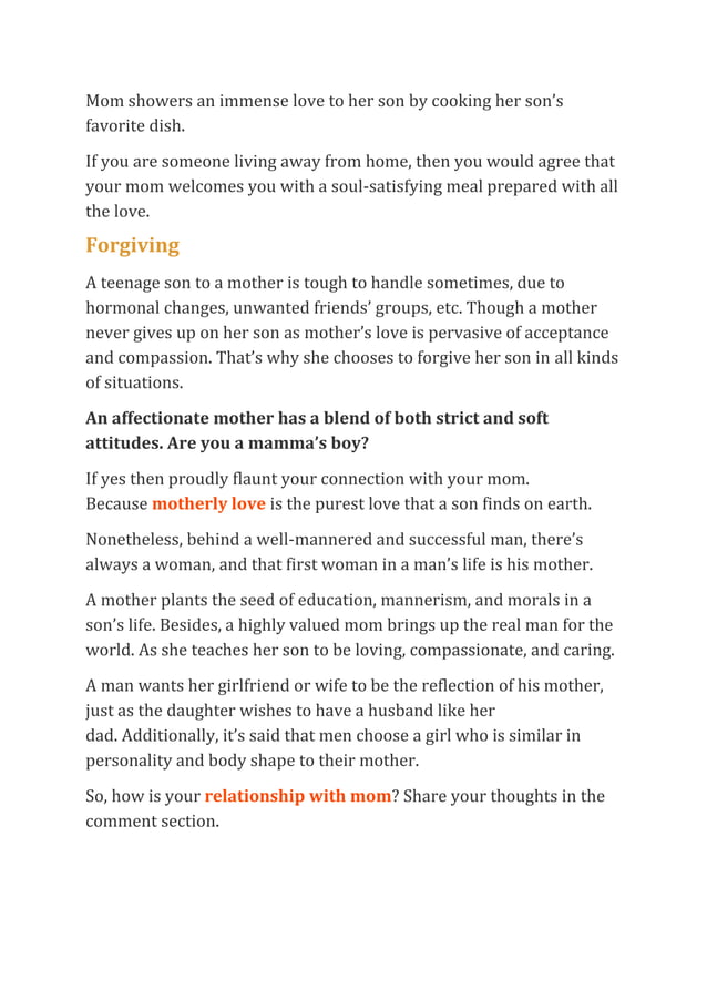 The Affectionate Mother & Son Bond. | PDF