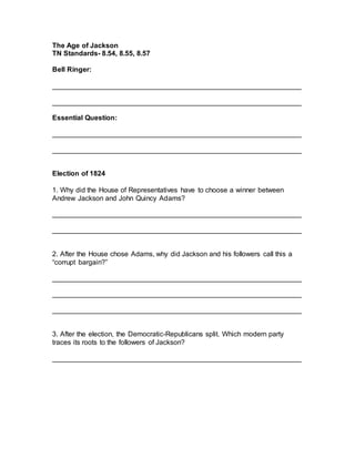 The Age of Jackson Guided Notes | DOCX