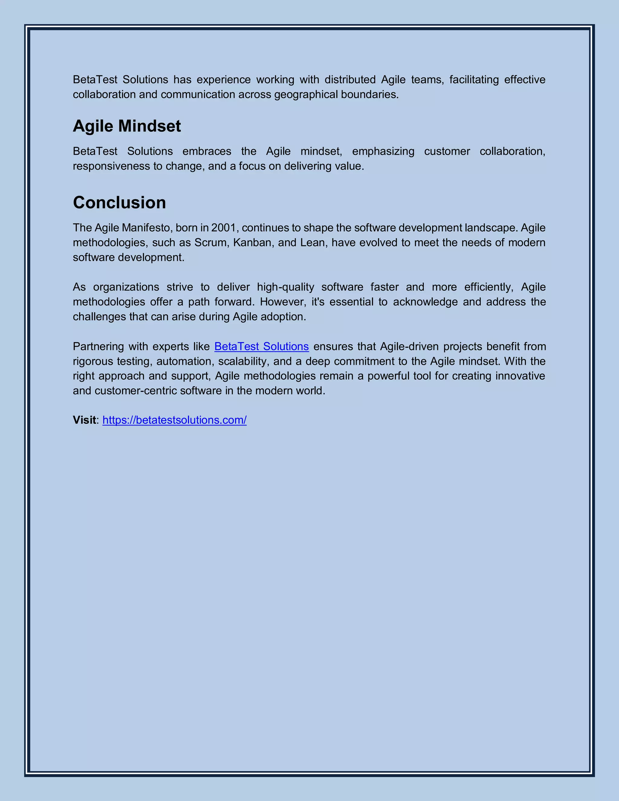 The Agile Manifesto Revisited: Benefits and Challenges in Modern ...