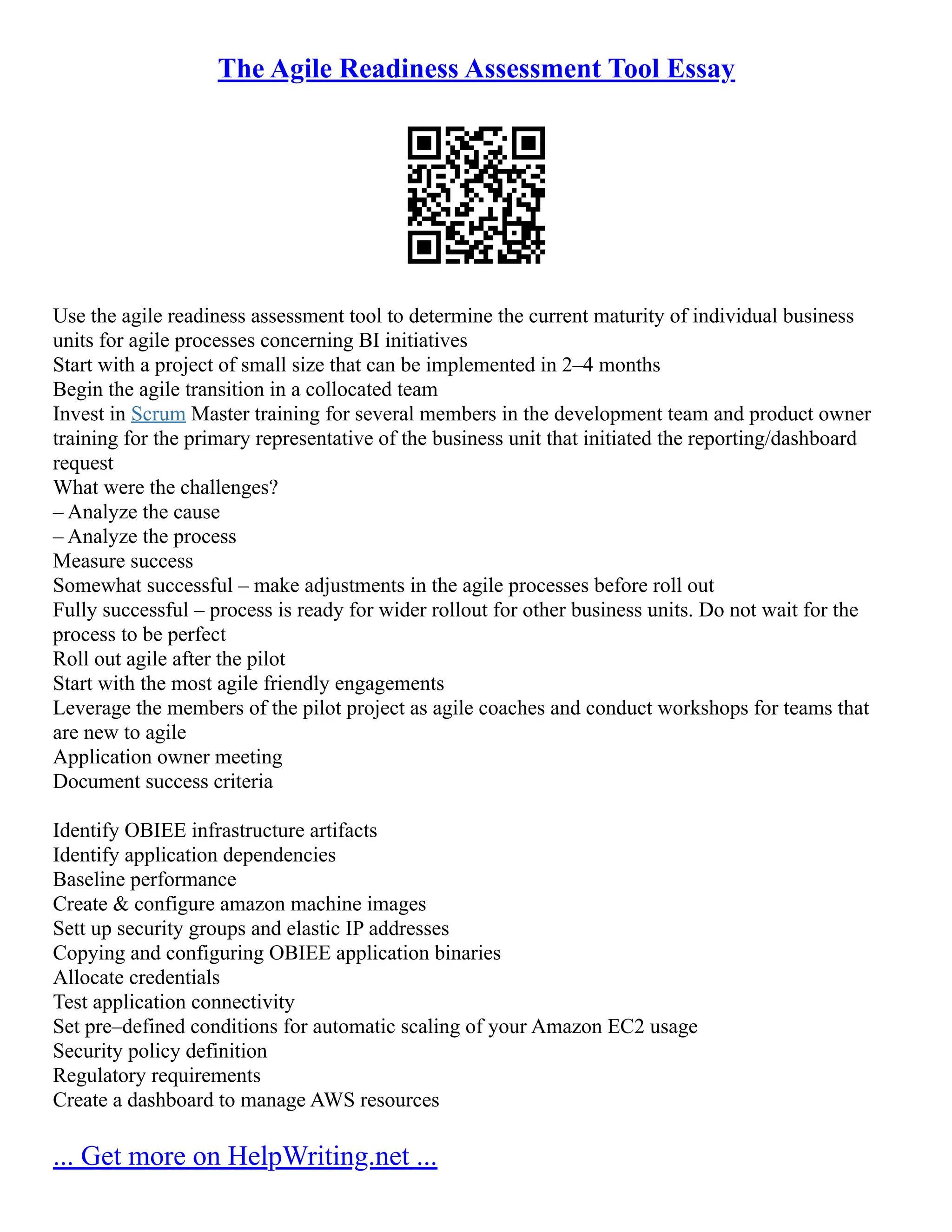 The Agile Readiness Assessment Tool Essay | PDF