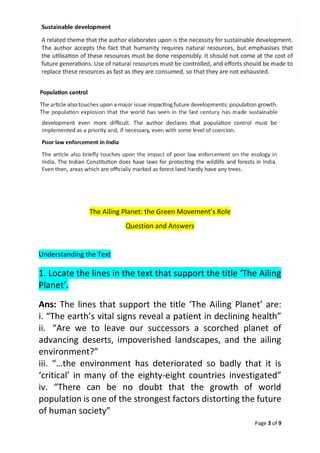 The Ailing Planet by Nani Palkhivala - XI English | PDF