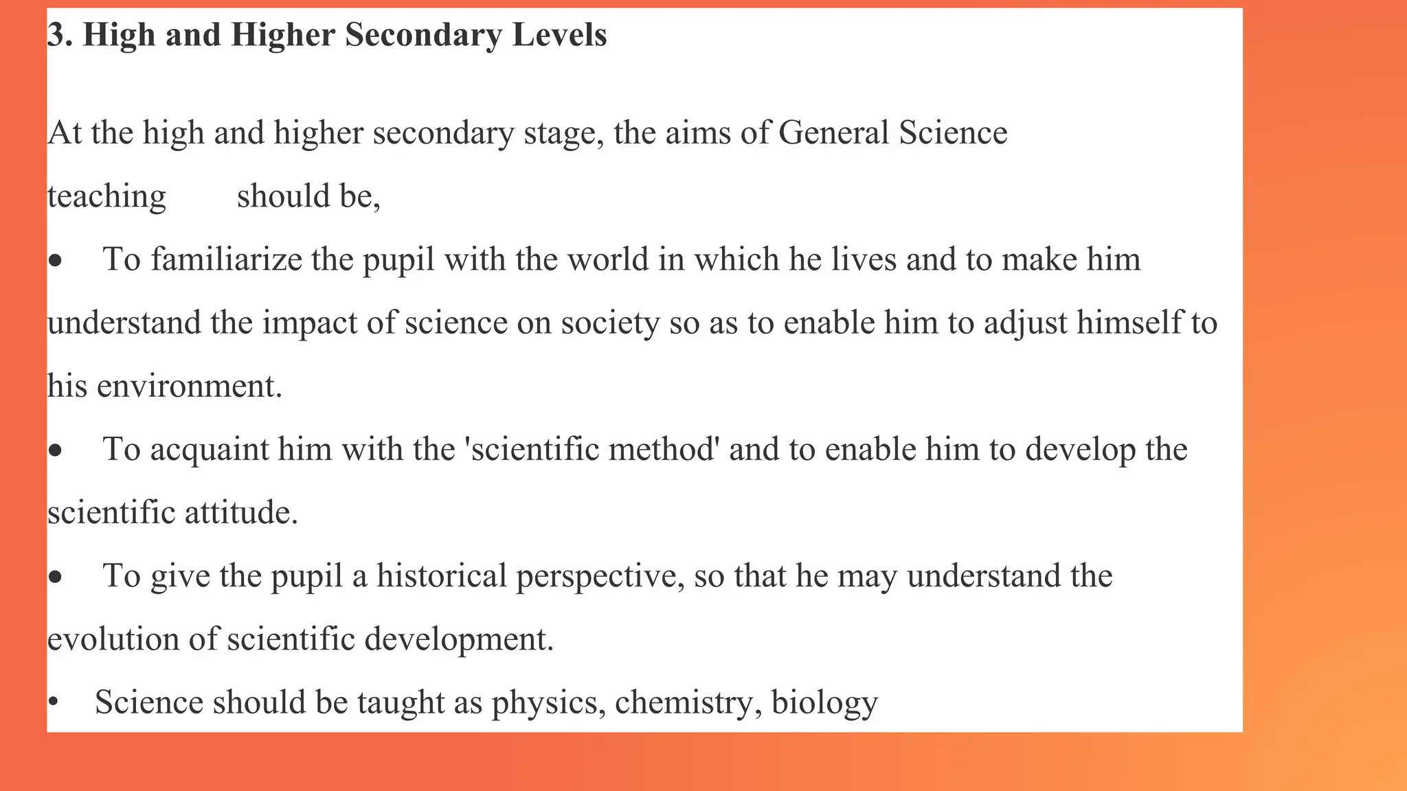 The aims and objectives of Teaching physical Science at different ...