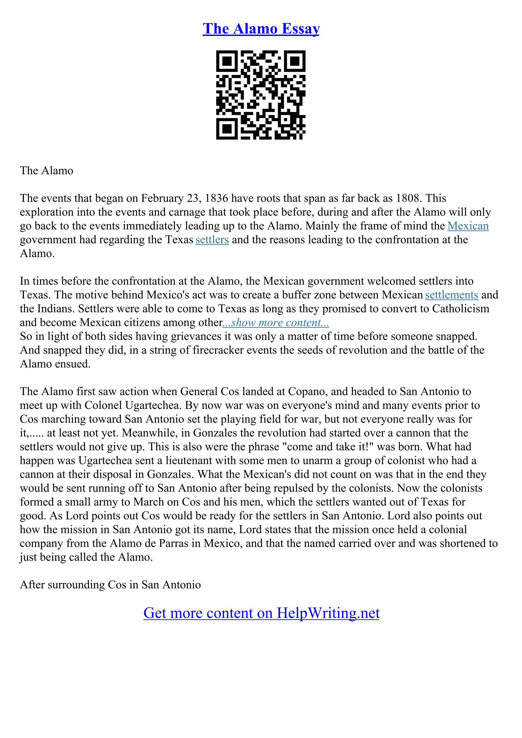 The Alamo Essay | PDF