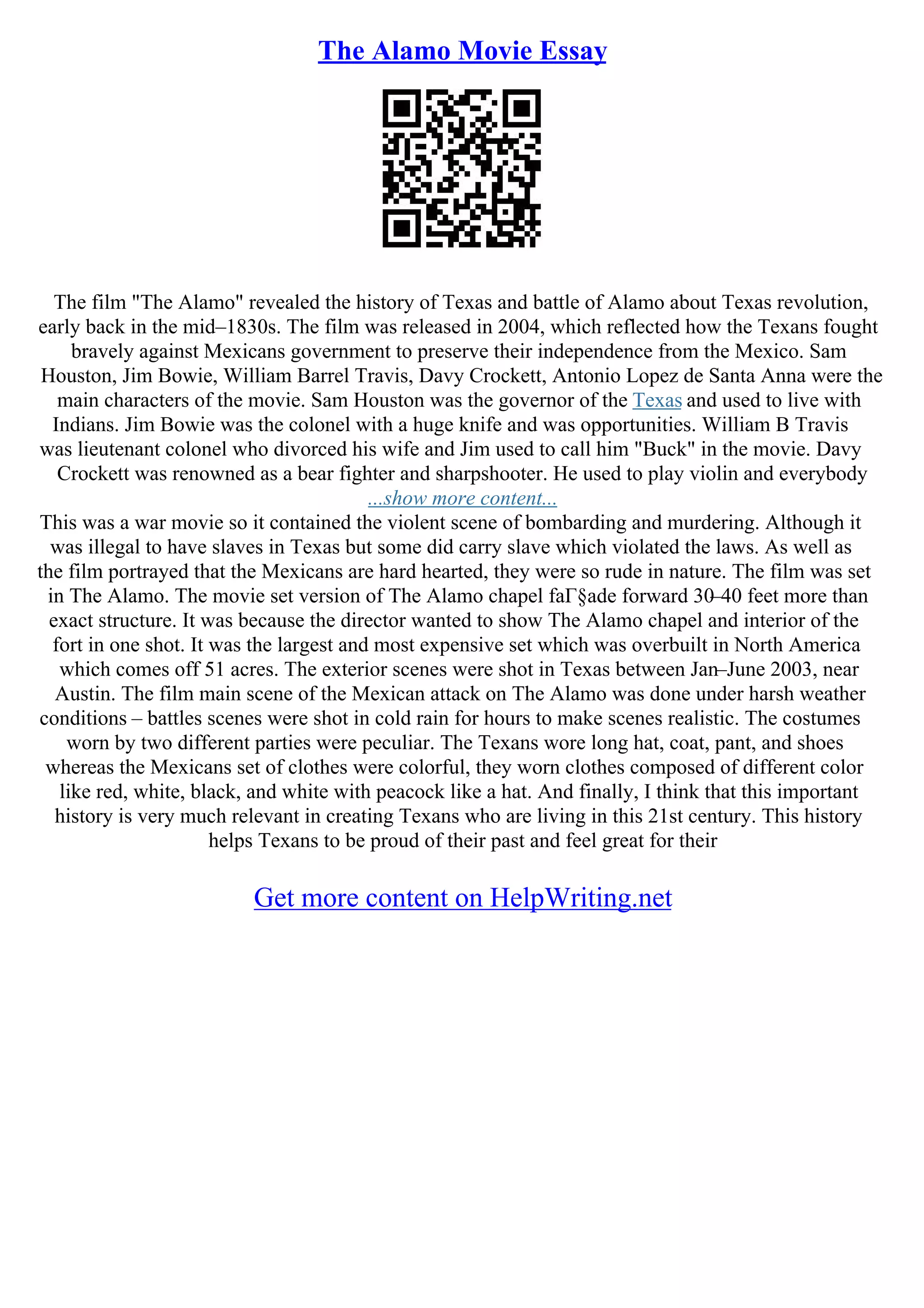 The Alamo Essay | PDF