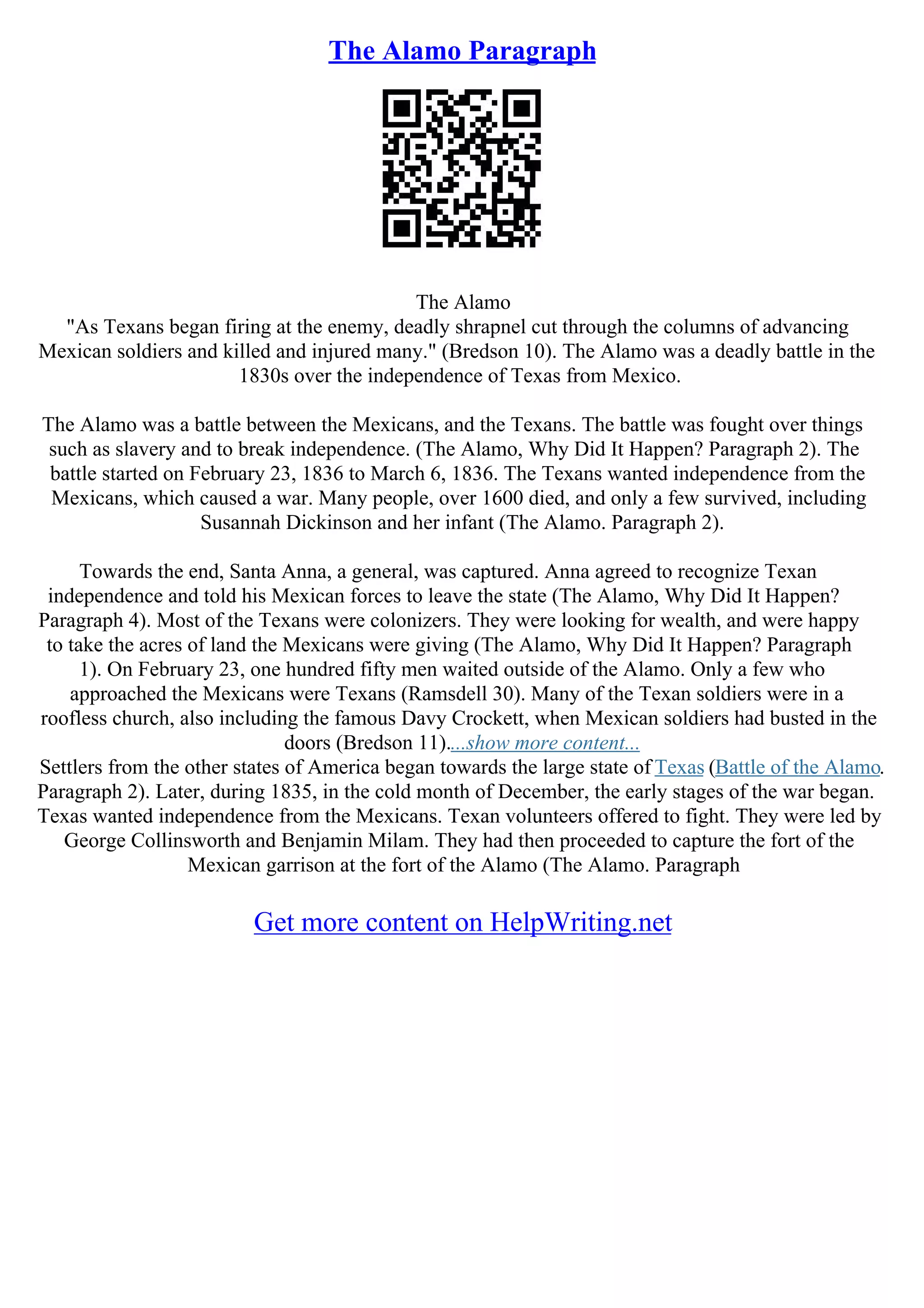 The Alamo Essay | PDF