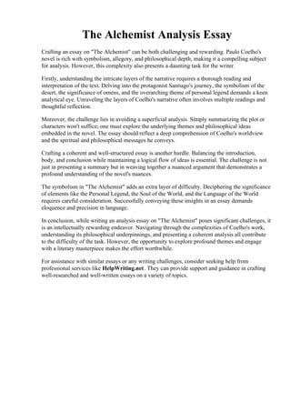 The Alchemist Analysis Essay | PDF