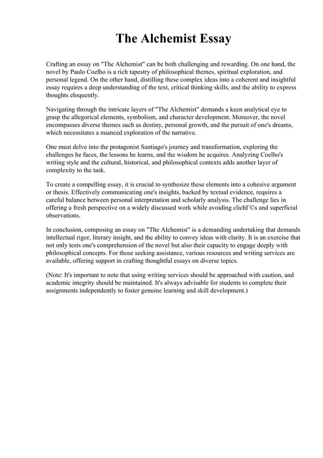 The Alchemist Essay.pdf | Free Download