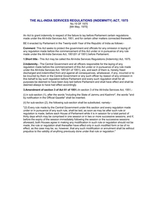 The all india services regulations (indemnity) act, 1975 | DOC