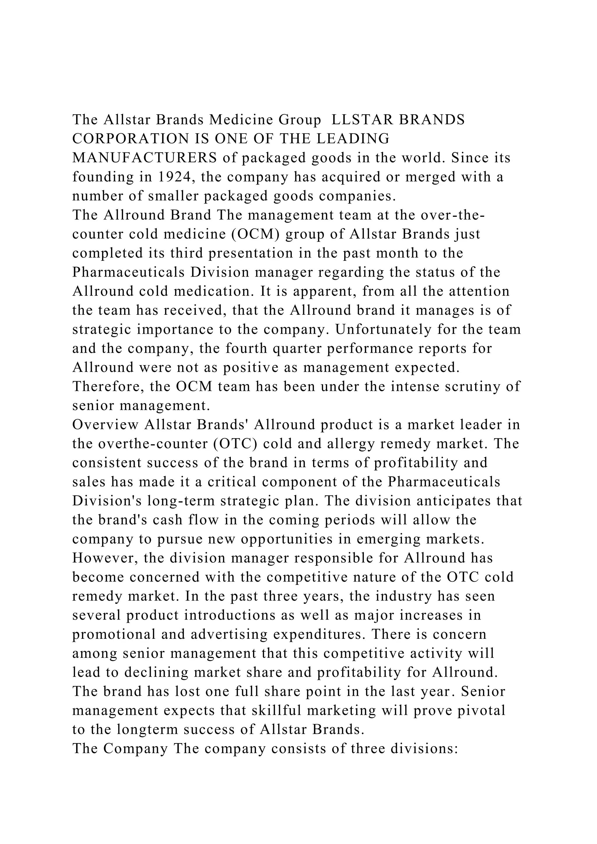 The Allstar Brands Medicine Group LLSTAR BRANDS CORPORATION IS ON.docx