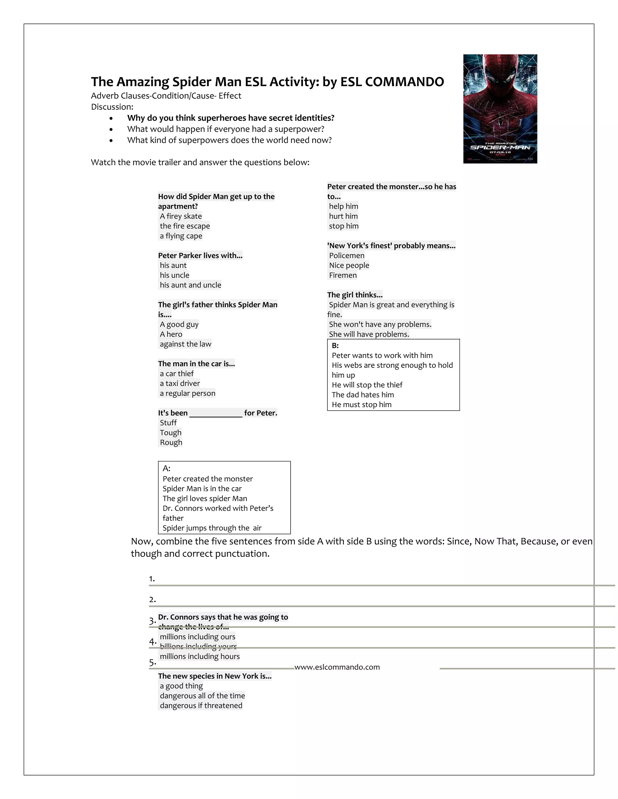 The amazing spider man esl activity | DOC