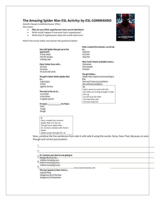 The amazing spider man esl activity | DOC