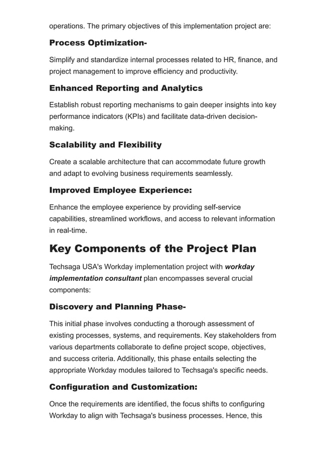 Workday Implementation Project Plan by Techsaga USA | PDF