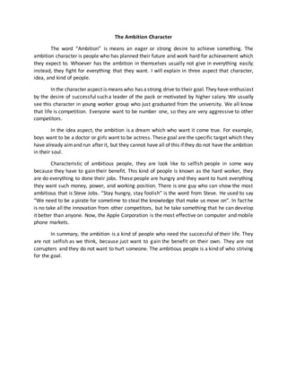 The ambition character | DOCX | Career Planning | Careers