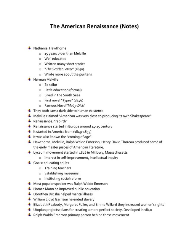 The american renaissance (notes) | DOCX