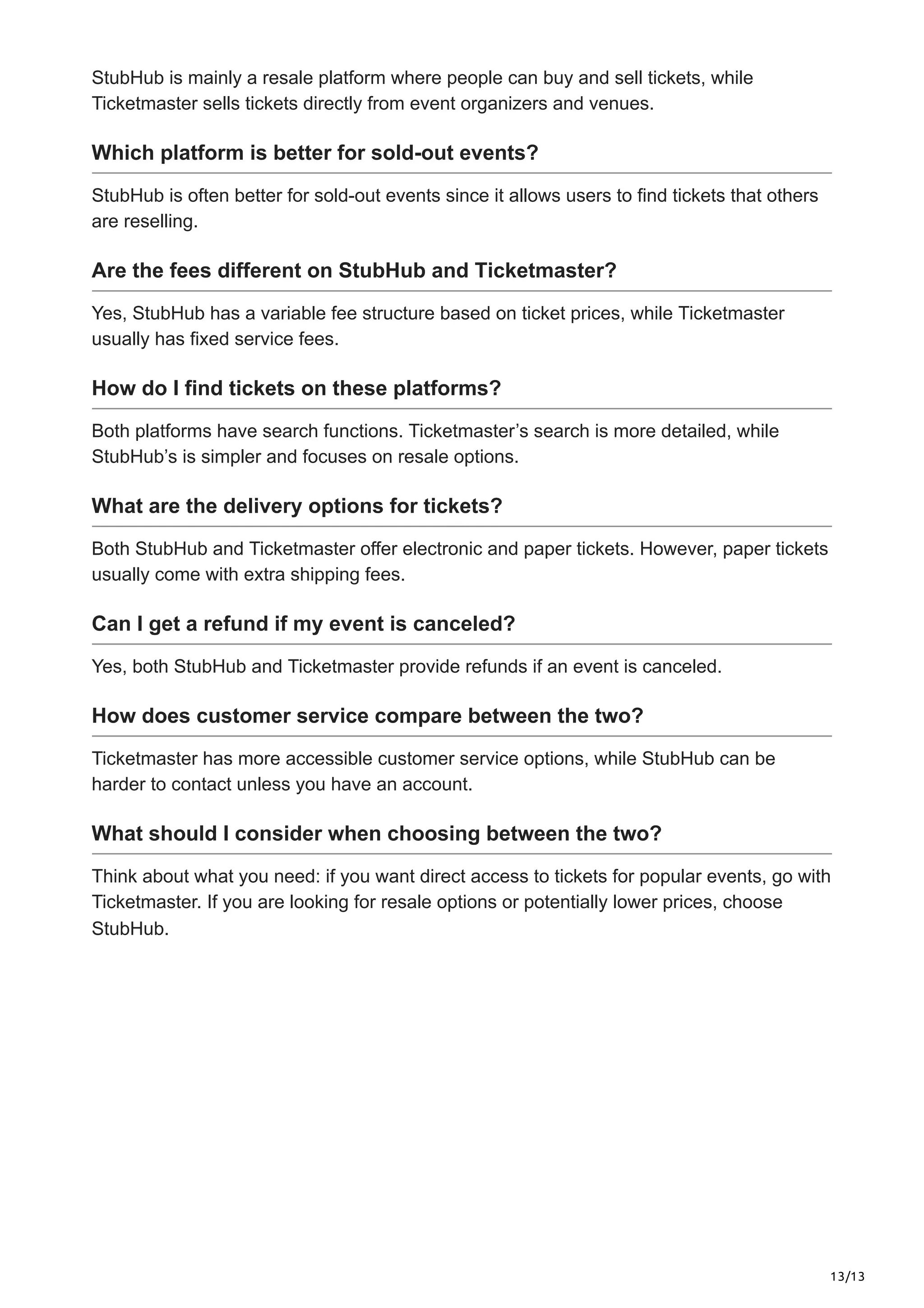 Whats the difference between StubHub and Ticketmaster 2024 | PDF