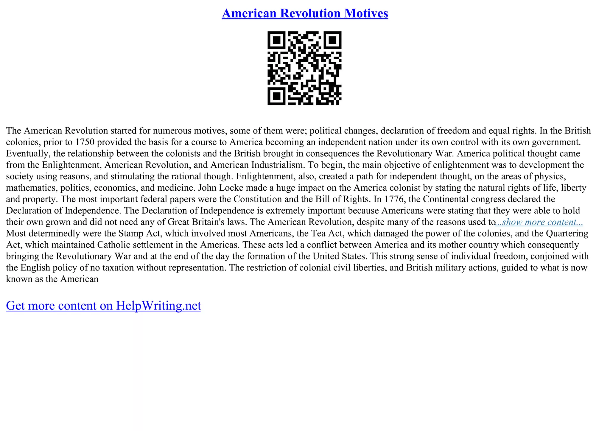 The American Revolution Essay Examples | PDF | Political Issues ...