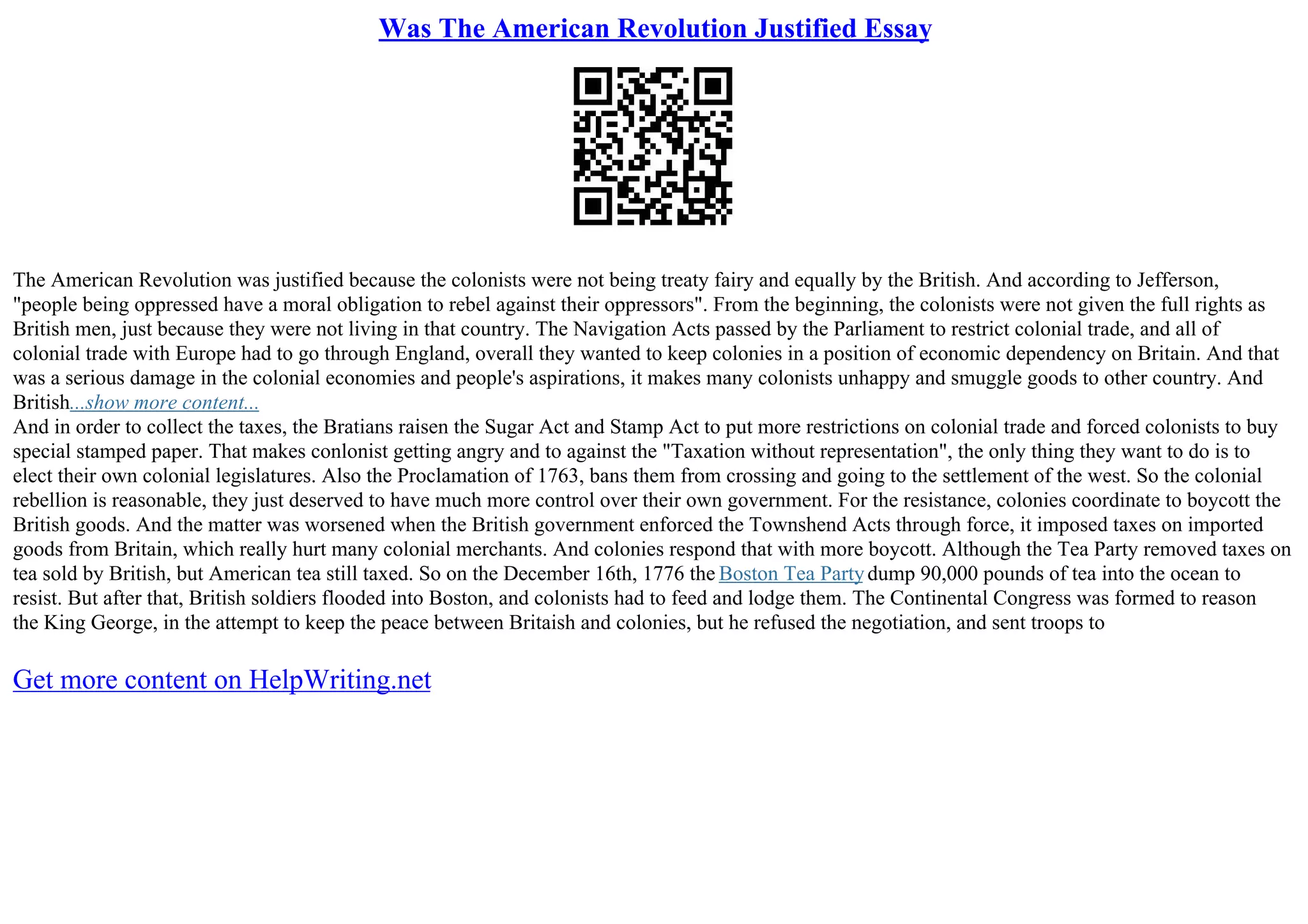 The American Revolution Essay Examples | PDF | Political Issues ...