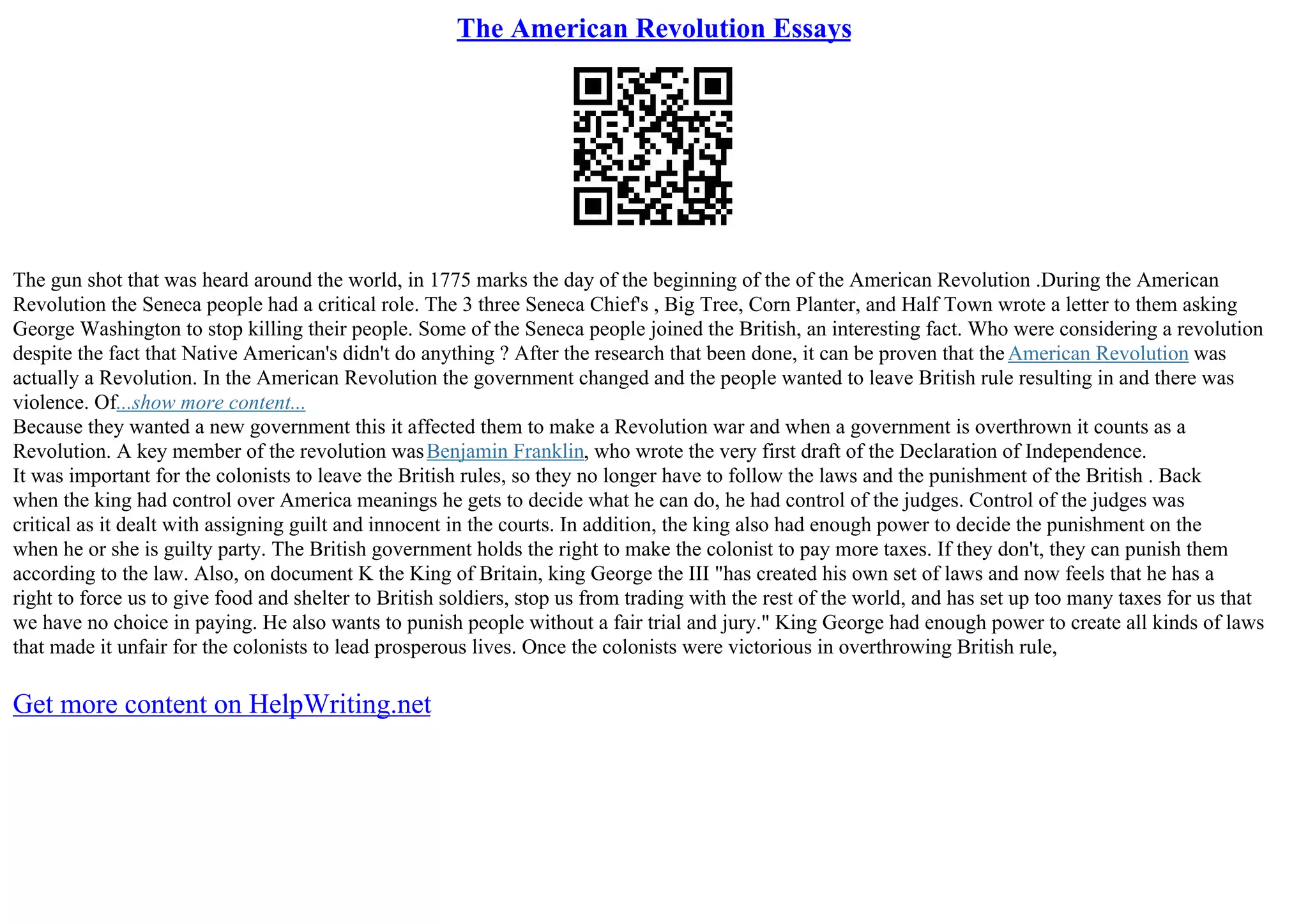 The American Revolution Essay Examples | PDF | Political Issues ...
