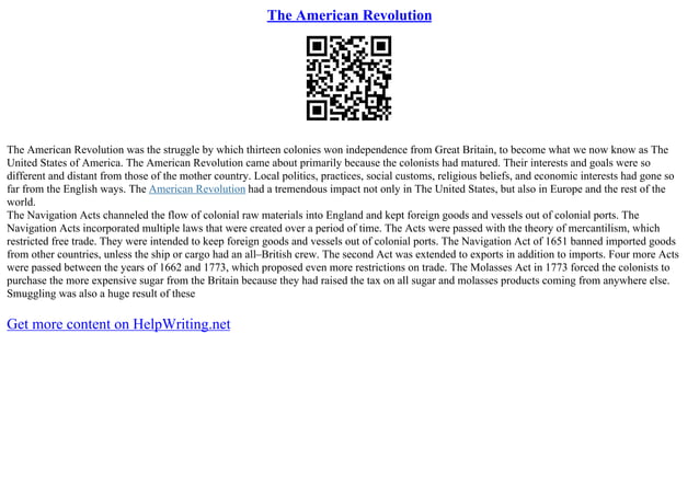 The American Revolution Essay Examples | PDF | Political Issues ...