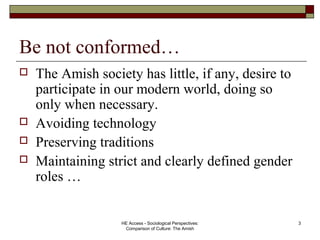 HE Access Week 3: Amish Culture | PPT | Christianity | Religion ...