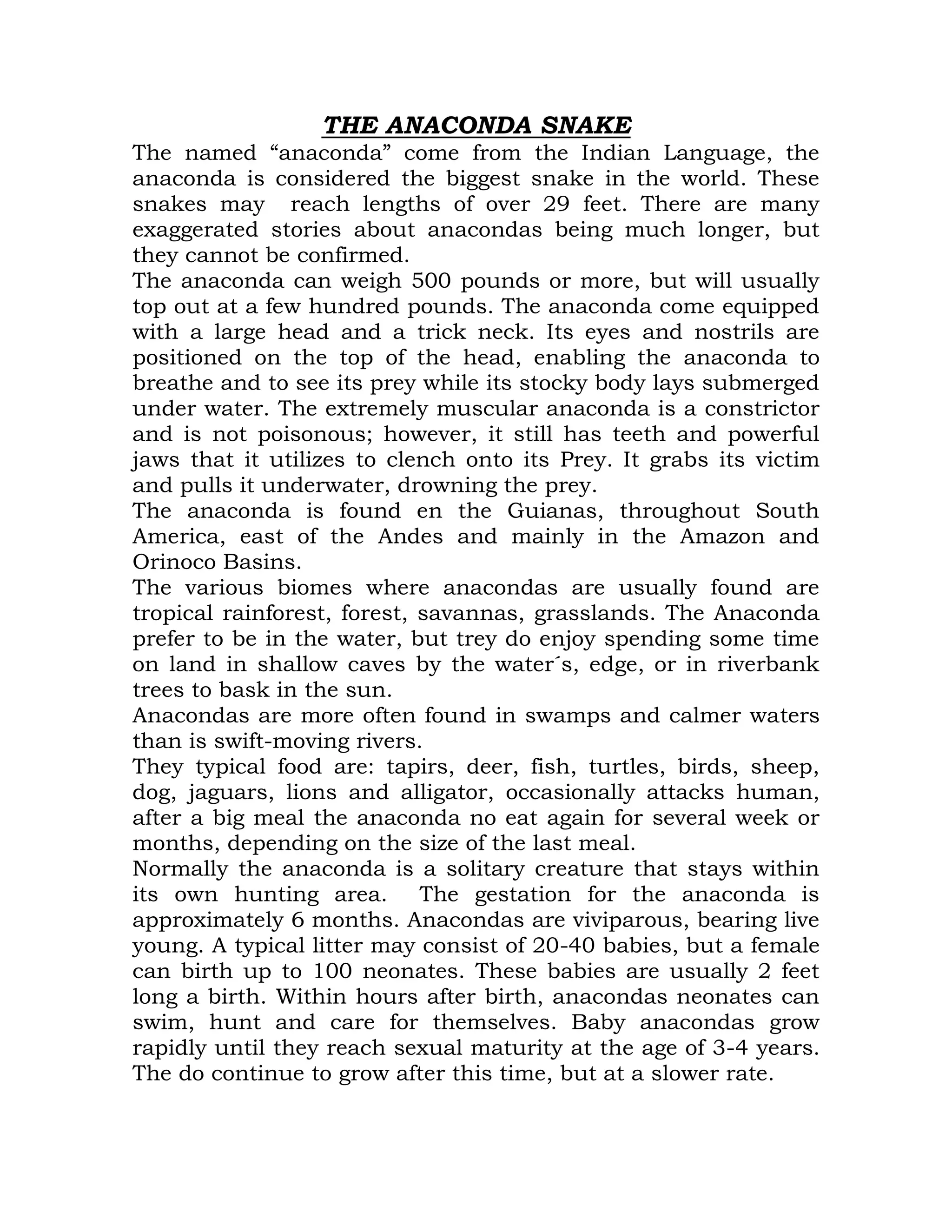 The anaconda snake | DOCX