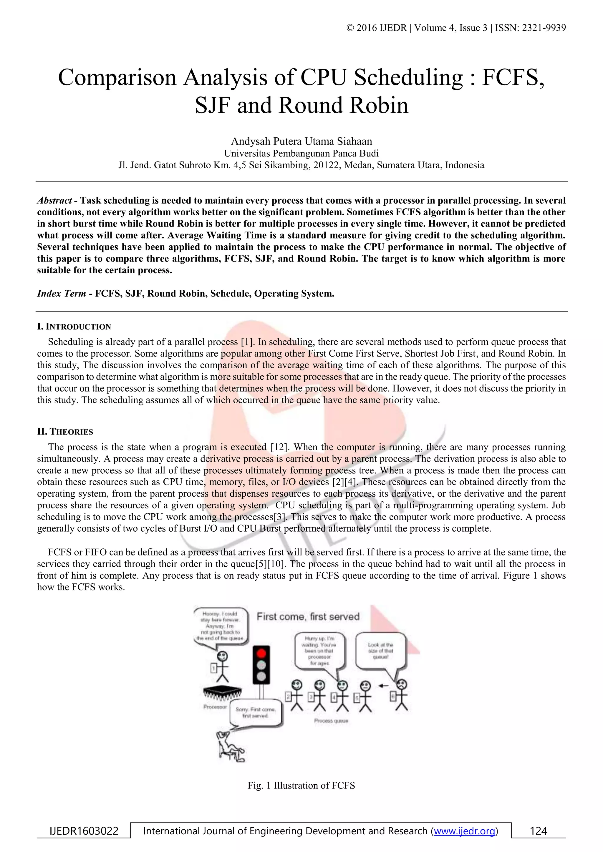 Comparison Analysis Of Cpu Scheduling Fcfs Sjf And Round Robin Pdf Operating Systems