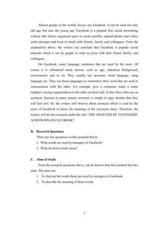 The analysis of teenagers' acronym on facebook | PDF