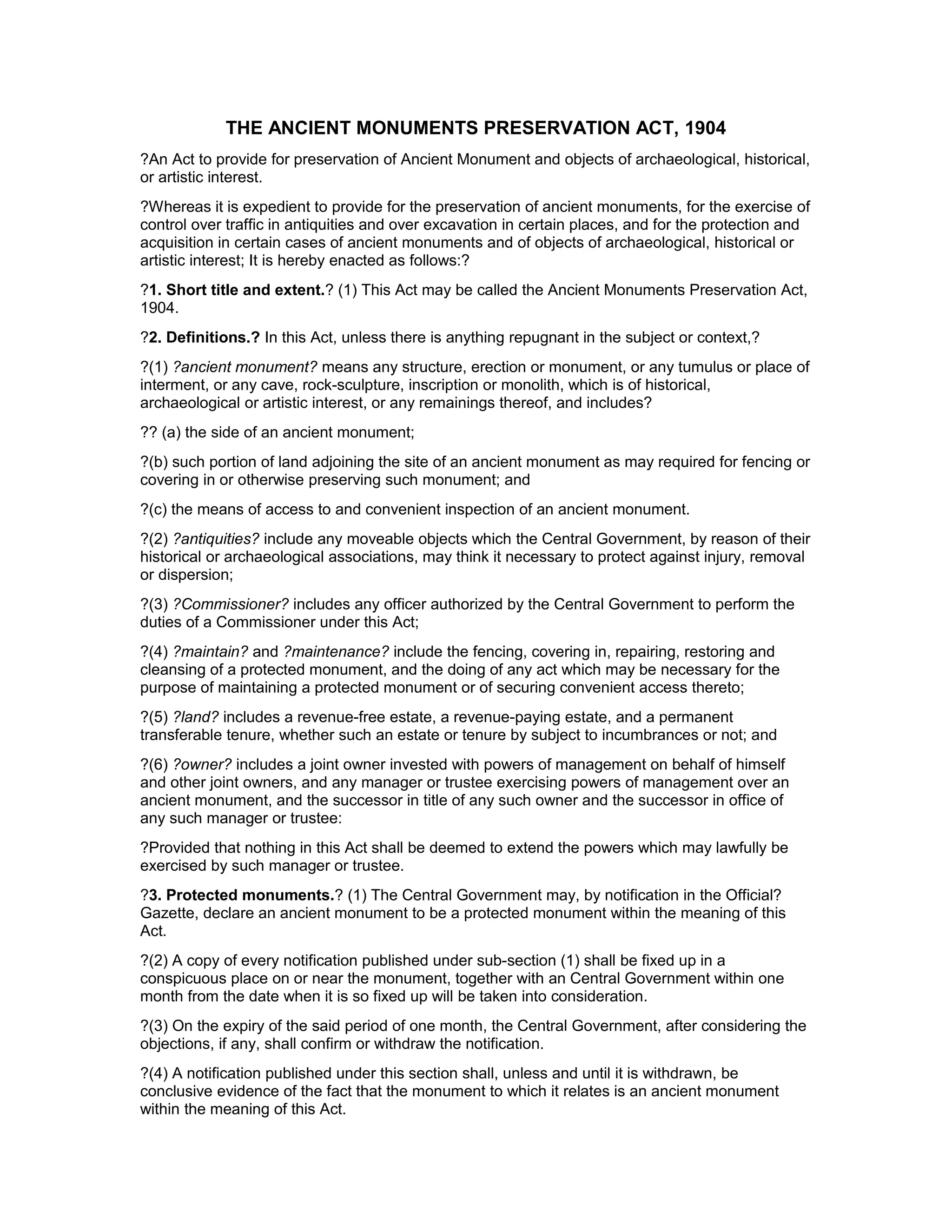 The ancient monuments preservation act | DOC