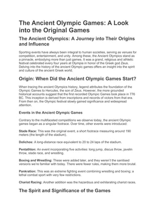 The Ancient Olympic Games: A Look into the Original Games | PDF