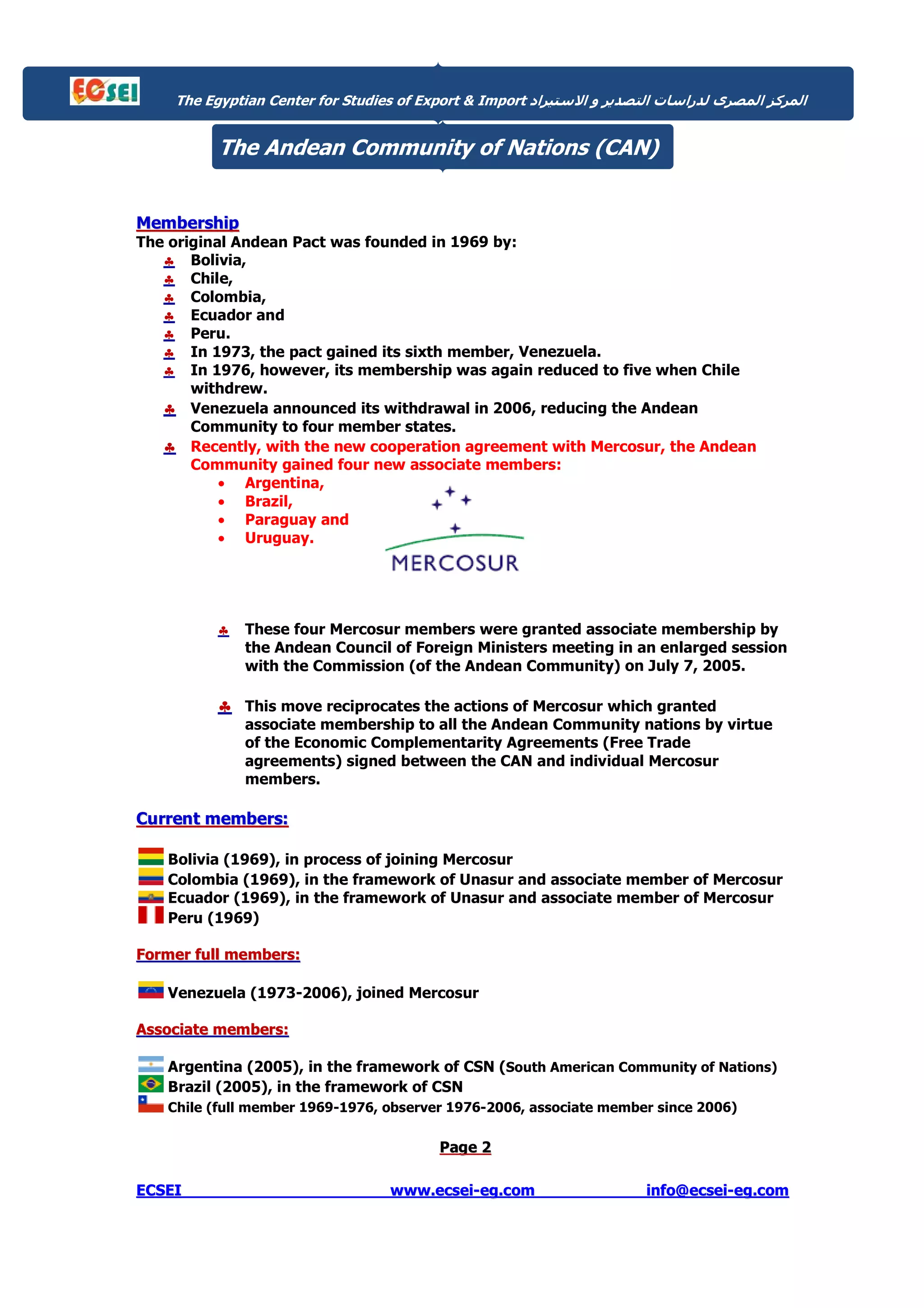 The Andean Community of Nations (CAN) | PDF