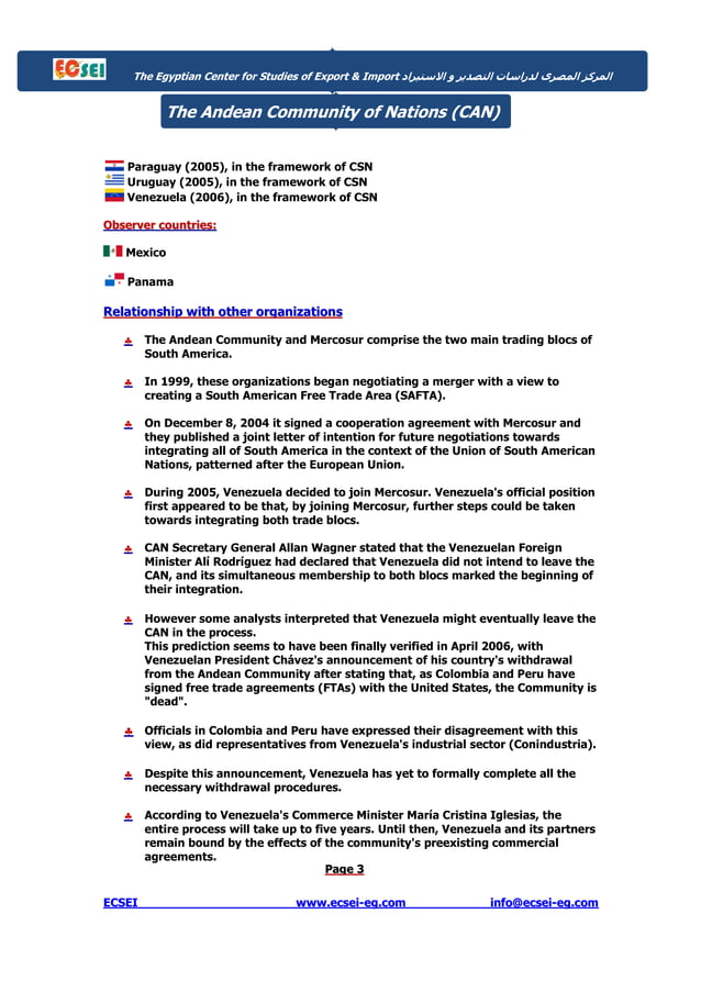 The Andean Community of Nations (CAN) | PDF | South America Travel ...