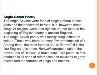 The Anglo Saxon or old English period and Anglo-Norman period or Middle ...