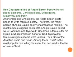 The Anglo Saxon or old English period and Anglo-Norman period or Middle ...