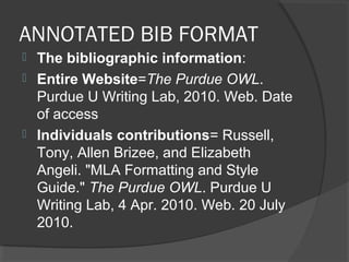 Annotated Bibliography from Owl Purdue | PPT