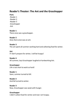 The ant and grasshopper reader's theater 1st grade | PDF