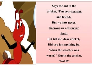 The Ant and the Cricket poem - a fable by Aesop | PPTX