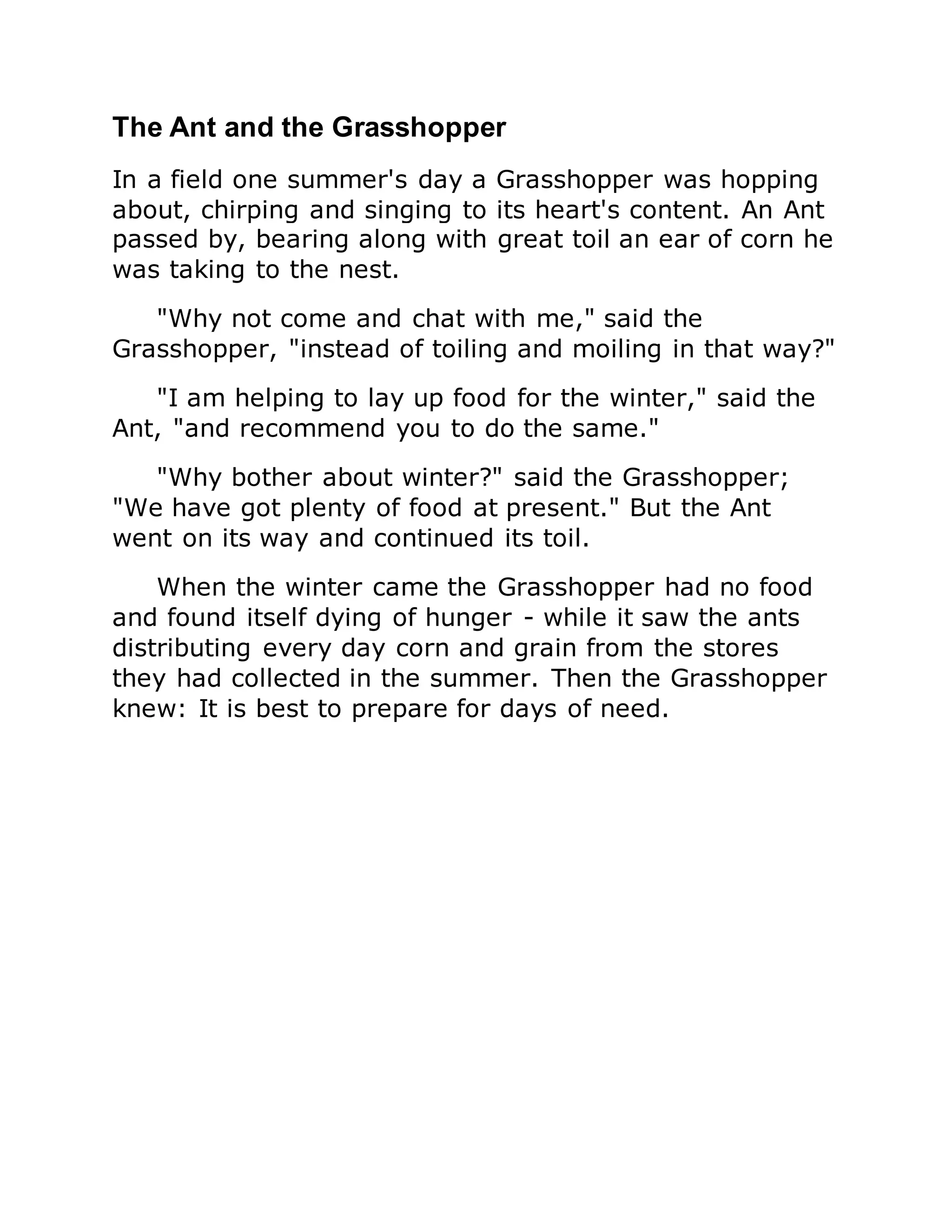 The ant and the grasshopper | DOCX